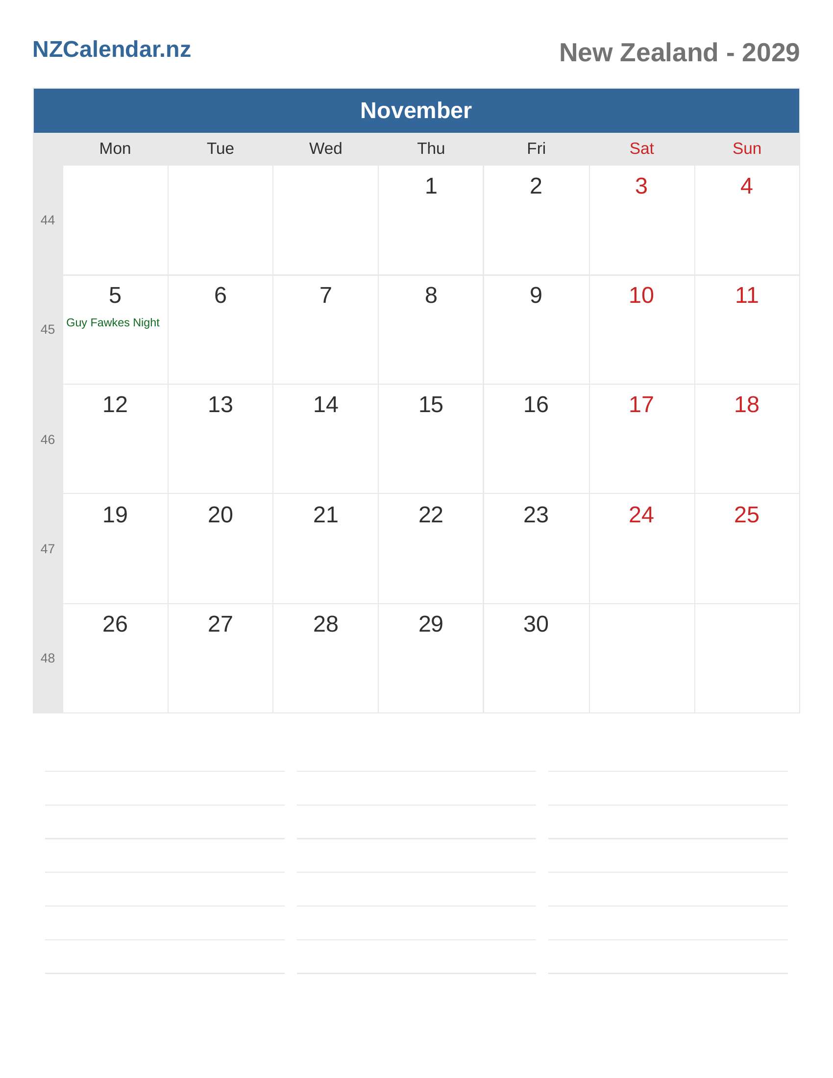November 2029 Calendar for New Zealand with Public Holidays