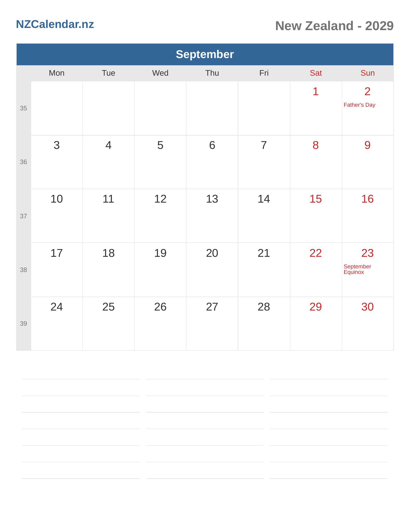 September 2029 Calendar for New Zealand with Public Holidays